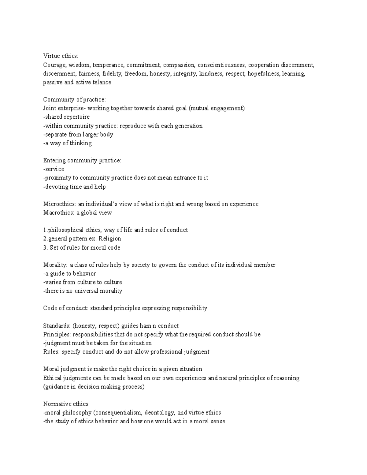 Unit 1-Ethics Notes George D. Pozgar - Virtue ethics: Courage, wisdom ...
