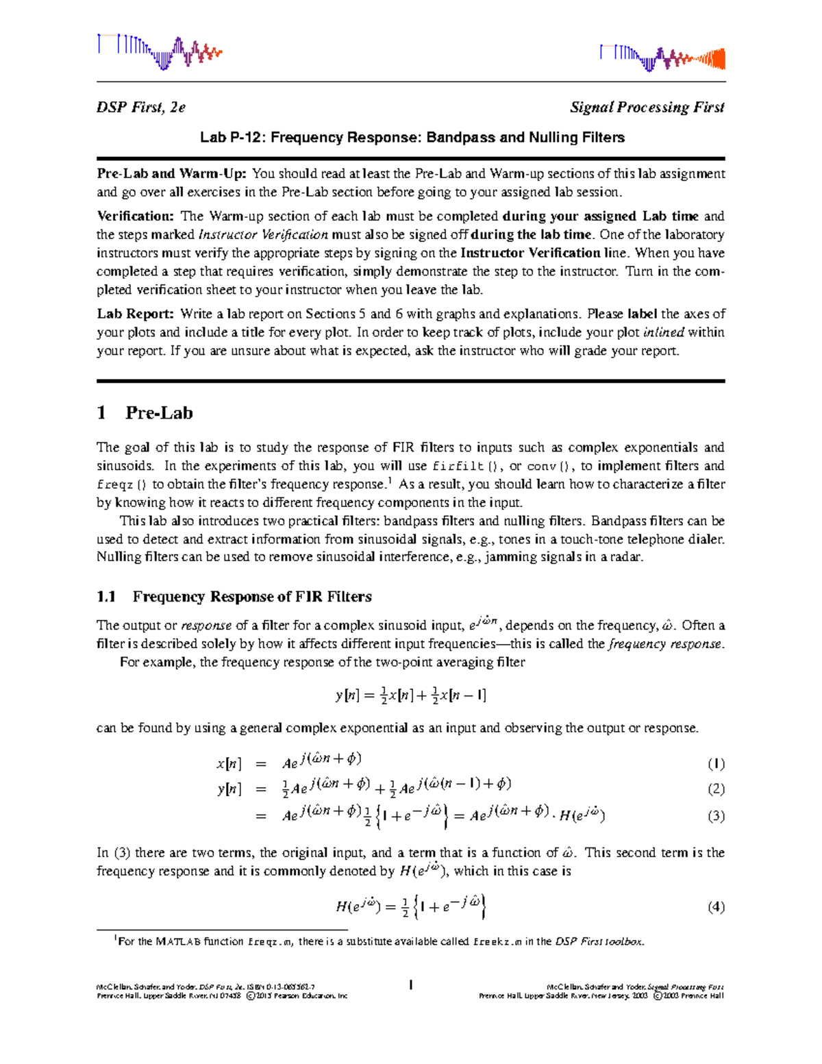 LAB5 BPFnulling Filters - DSP First, 2e Signal Processing First Lab P-12: Frequency Response ...
