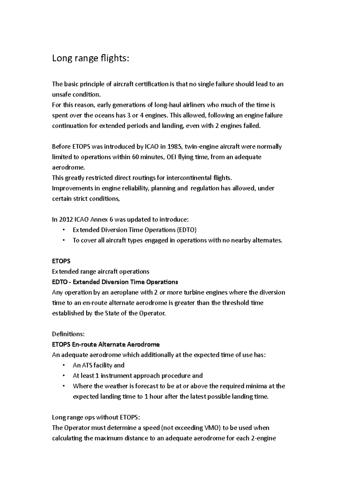 Long range flights - Notes for the lesson - Long range flights: The ...