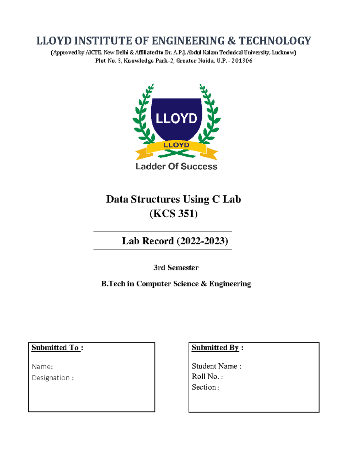 Sample format - Dbms cse/it 3rd year - LLOYD INSTITUTE OF ENGINEERING ...
