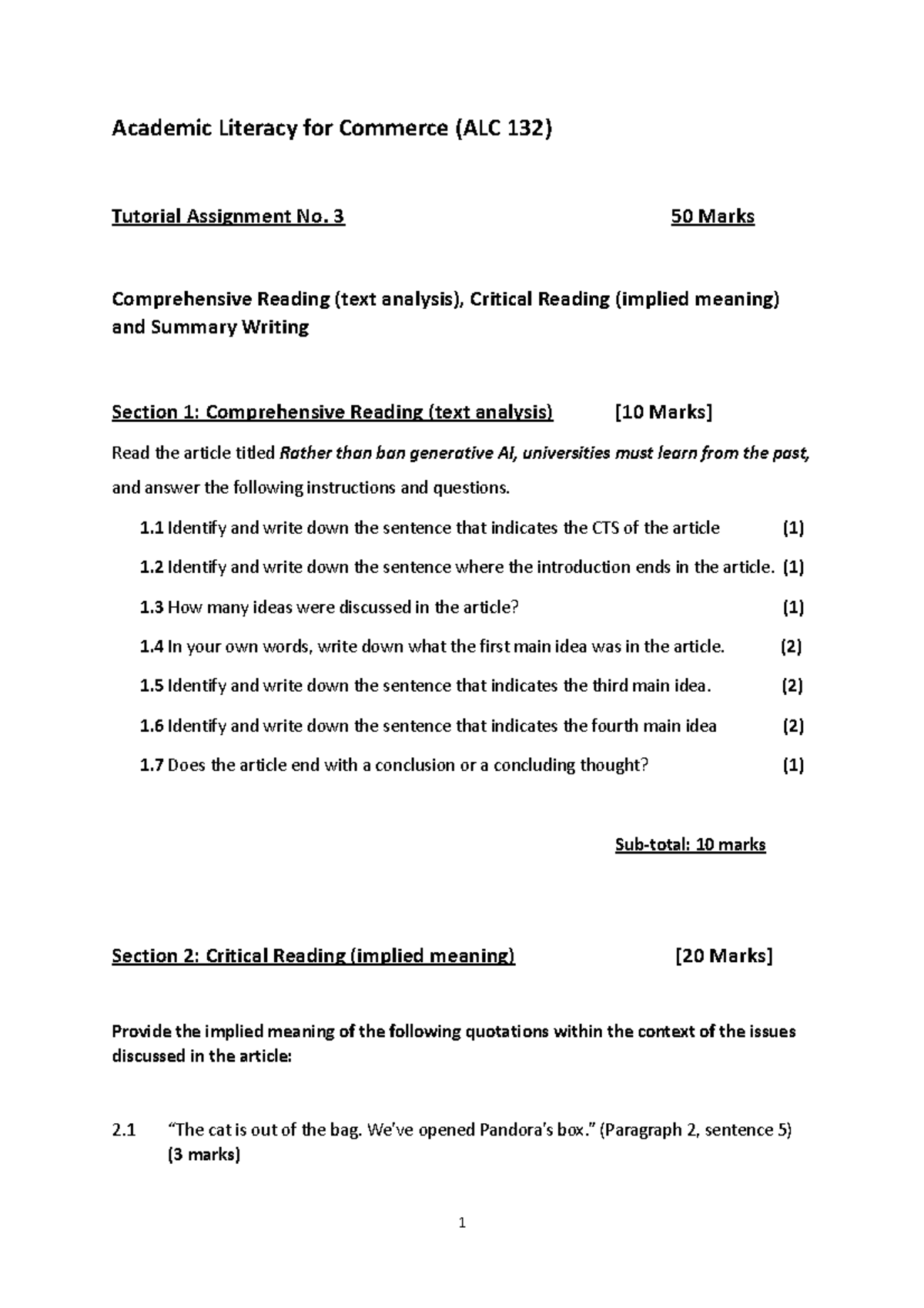 ALC 132 Tutorial Assignment No. 3 Instructions Rubric 31 August 2023 final update - Academic ...