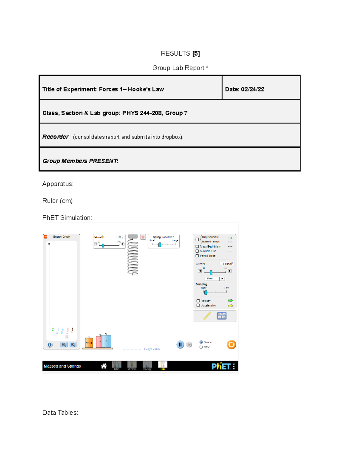 A5 Forces 1 Physics Lab Report Results - RESULTS [5] Group Lab Report ...