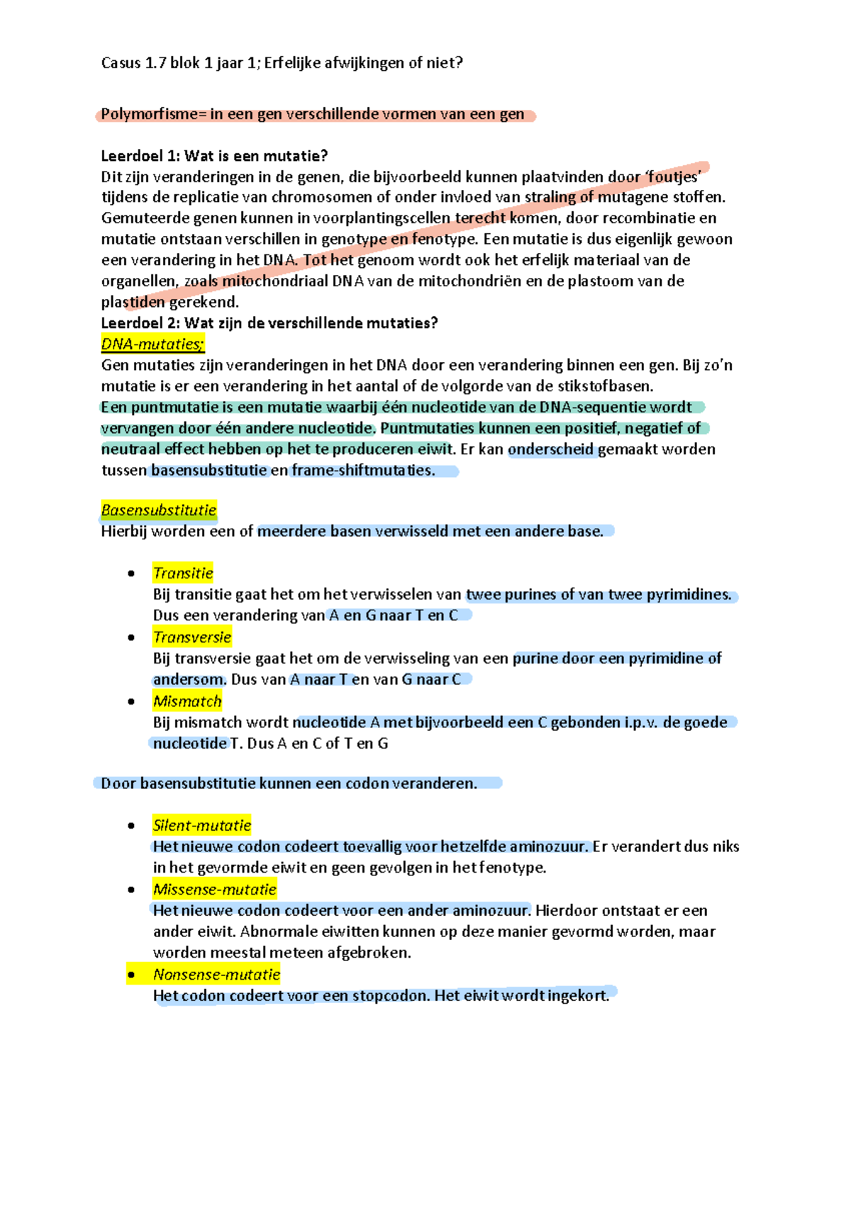 Casus 7 - retyu - Polymorfisme= in een gen verschillende vormen van een ...