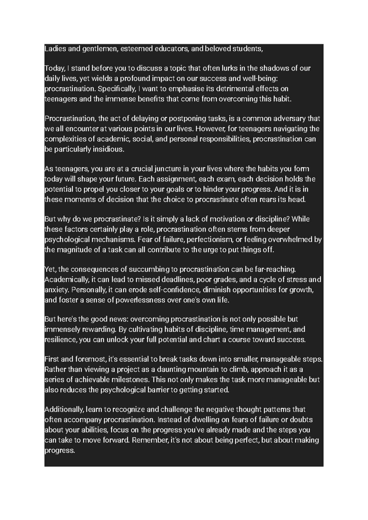 Distinction english speech - Ladies and gentlemen, esteemed educators ...