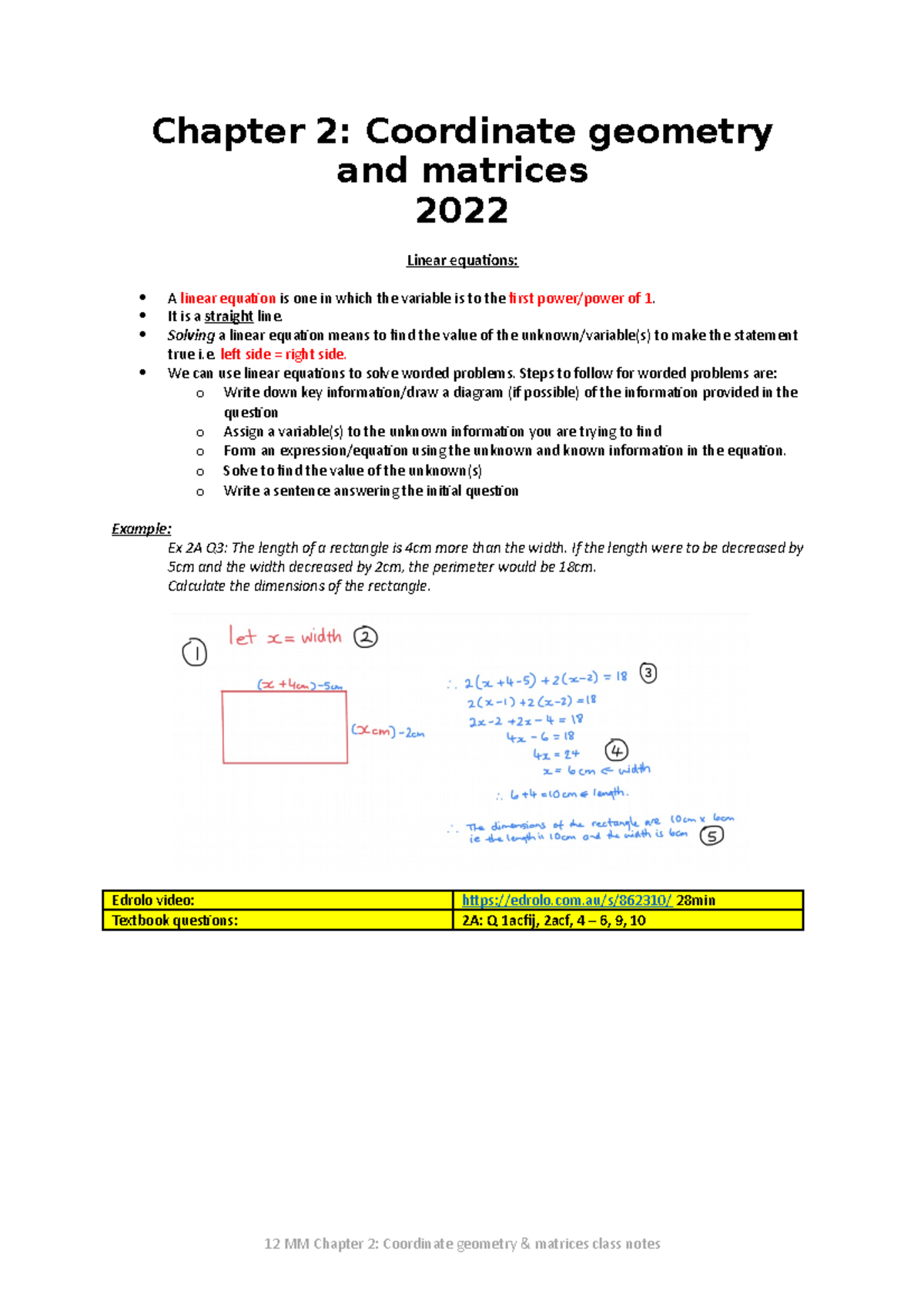 12 MM Chapter 2 class notes - Chapter 2: Coordinate geometry and ...