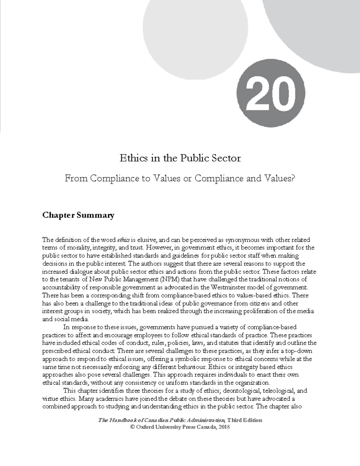 Chapter 20 SSG - The Handbook of Canadian Public Administration, Third ...