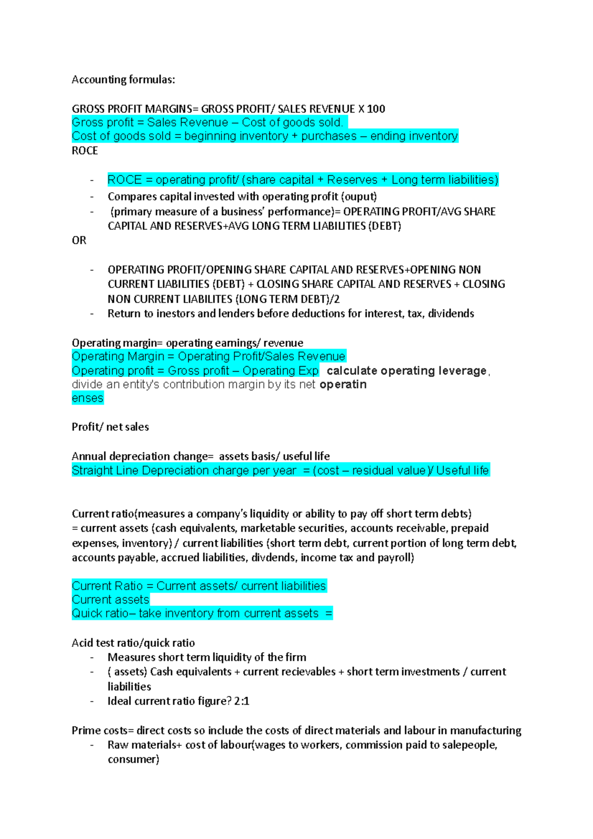 Accounting formulas - Accounting formulas: GROSS PROFIT MARGINS= GROSS ...