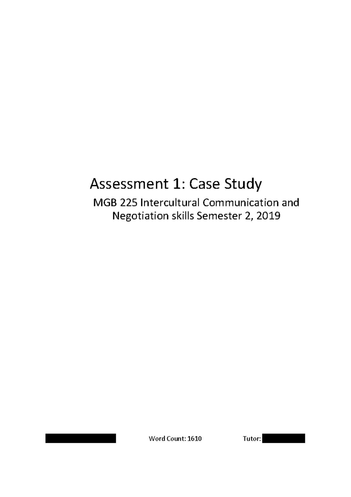 MGB225 Assessment 1-Case Study - Assessment 1: Case Study MGB 225 ...