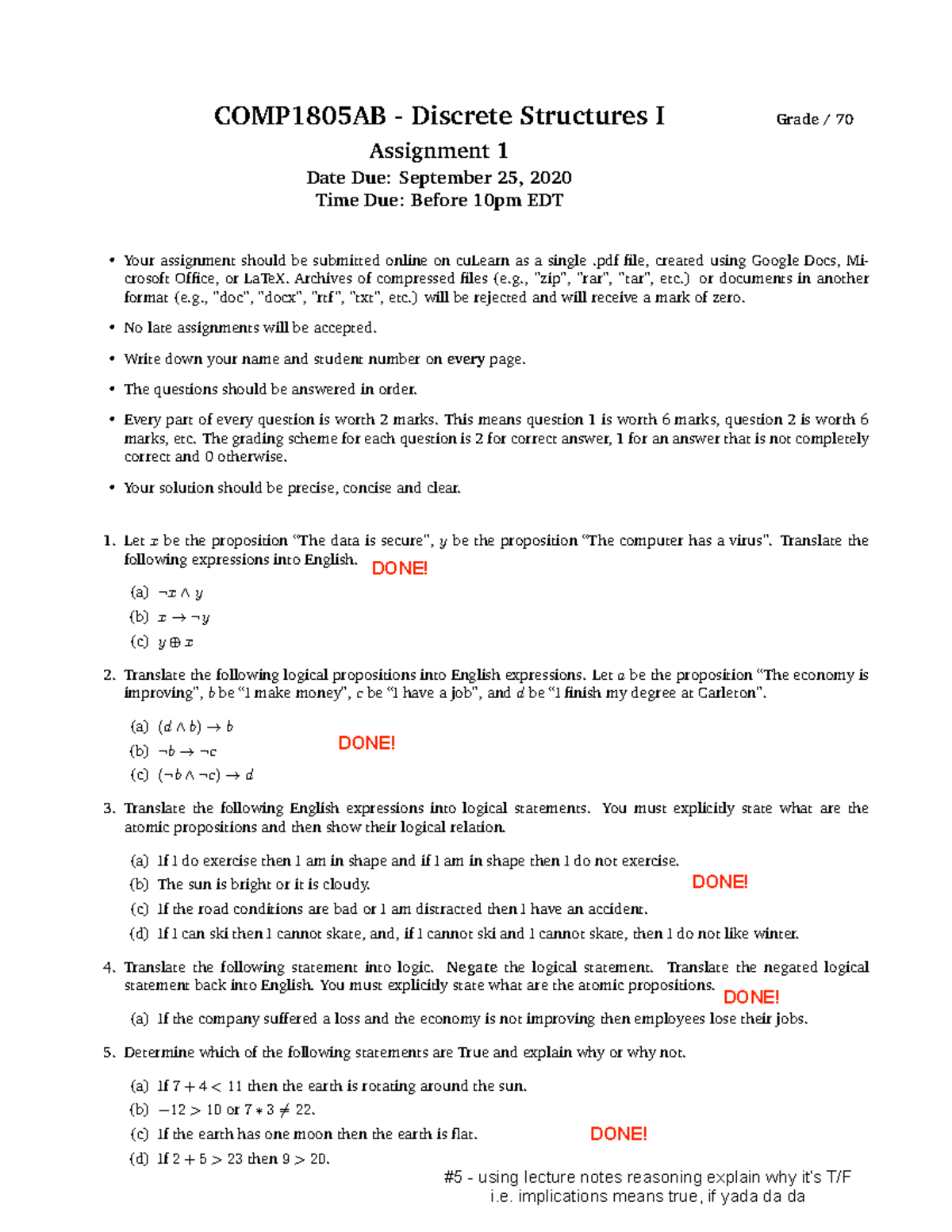 COMP1805 Assignment 1 - specifications - COMP1805AB - Discrete Structures I Assignment 1 Date ...