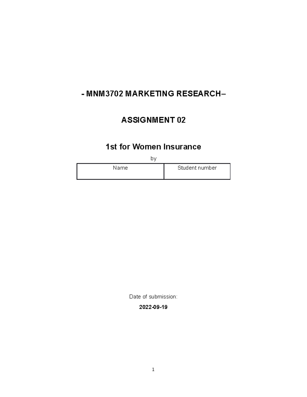 Assignment 2 - MNM3702 MARKETING RESEARCH– ASSIGNMENT 02 1st for Women ...