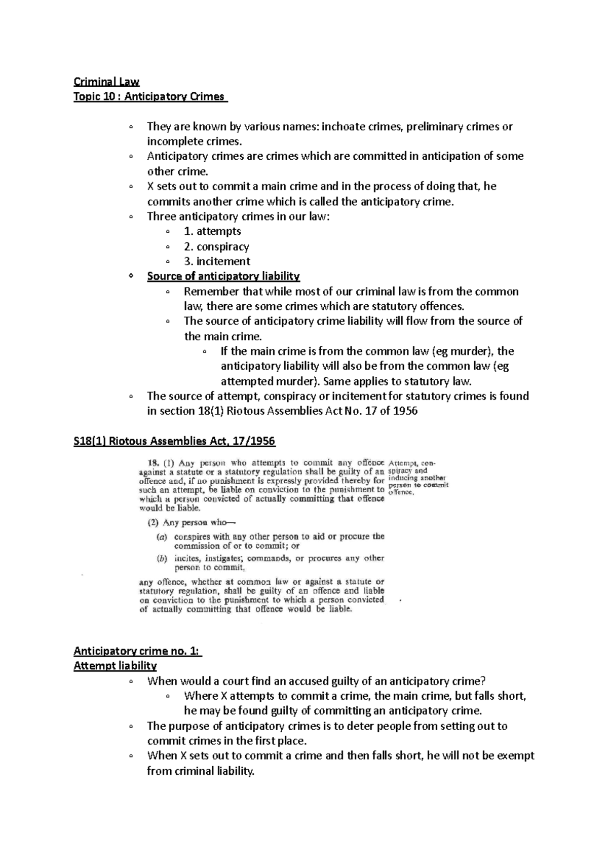 Criminal Law Notes Topic 10-12 - Criminal Law Topic 10 : Anticipatory ...