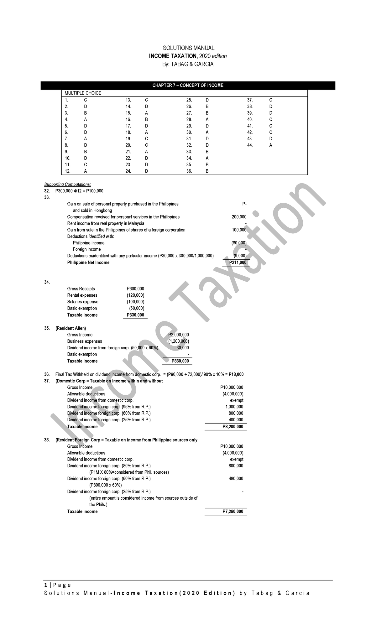 TAX 1 2020 Sol Man Chapter 7 to 10 - 1 | Page SOLUTIONS MANUAL INCOME ...