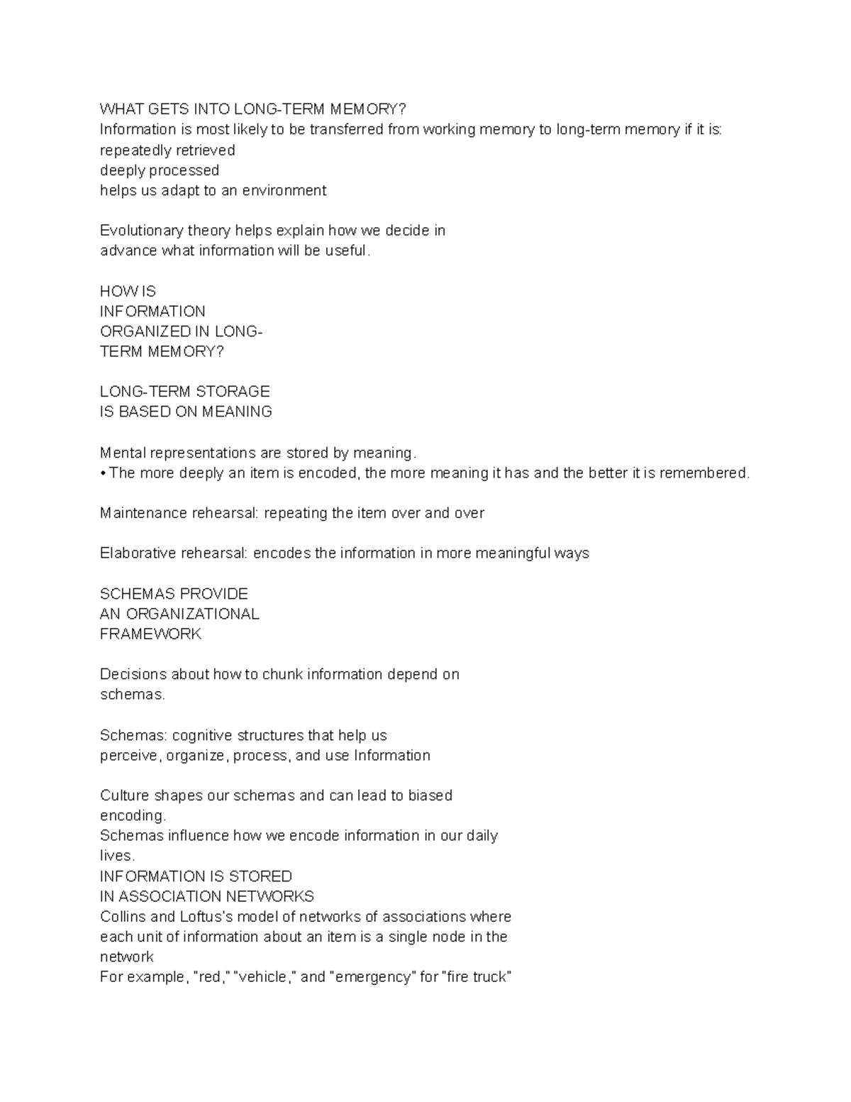 Psy Lecture Notes on Memory part 2 - WHAT GETS INTO LONG-TERM MEMORY ...