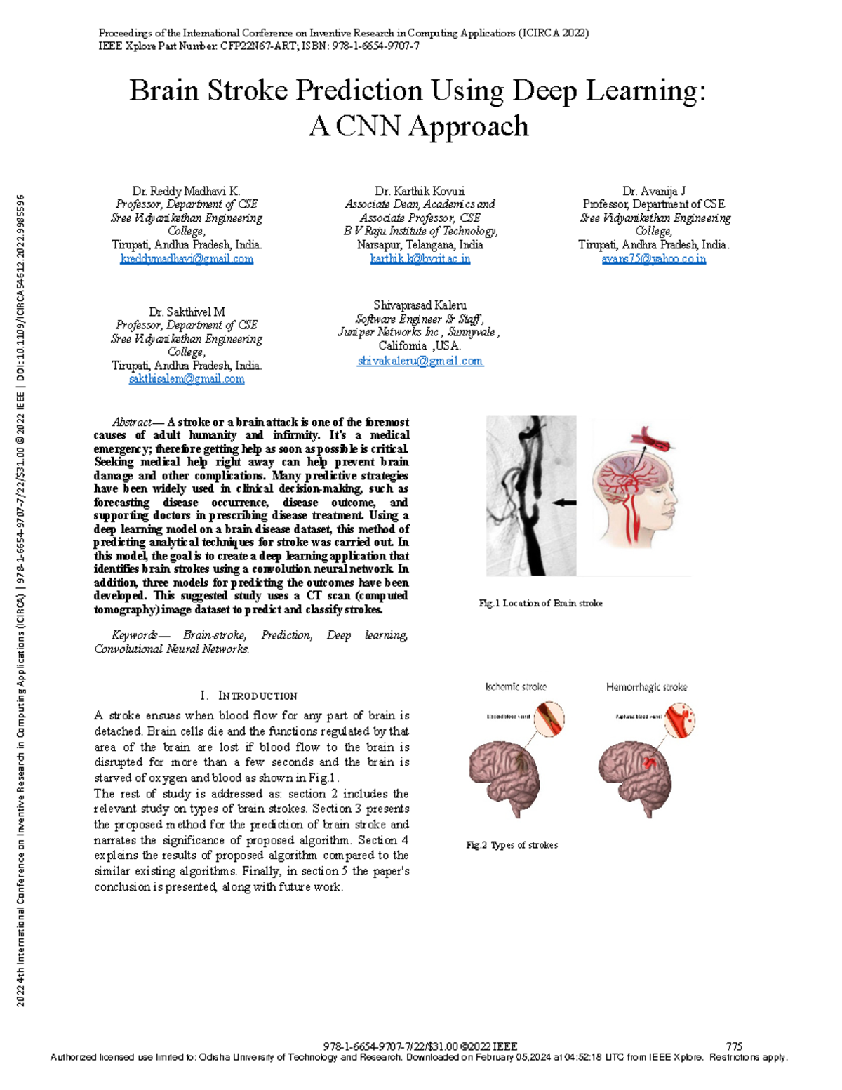 Brain Stroke Prediction Using Deep Learning A CNN Approach - Reddy Madhavi K. Professor ...
