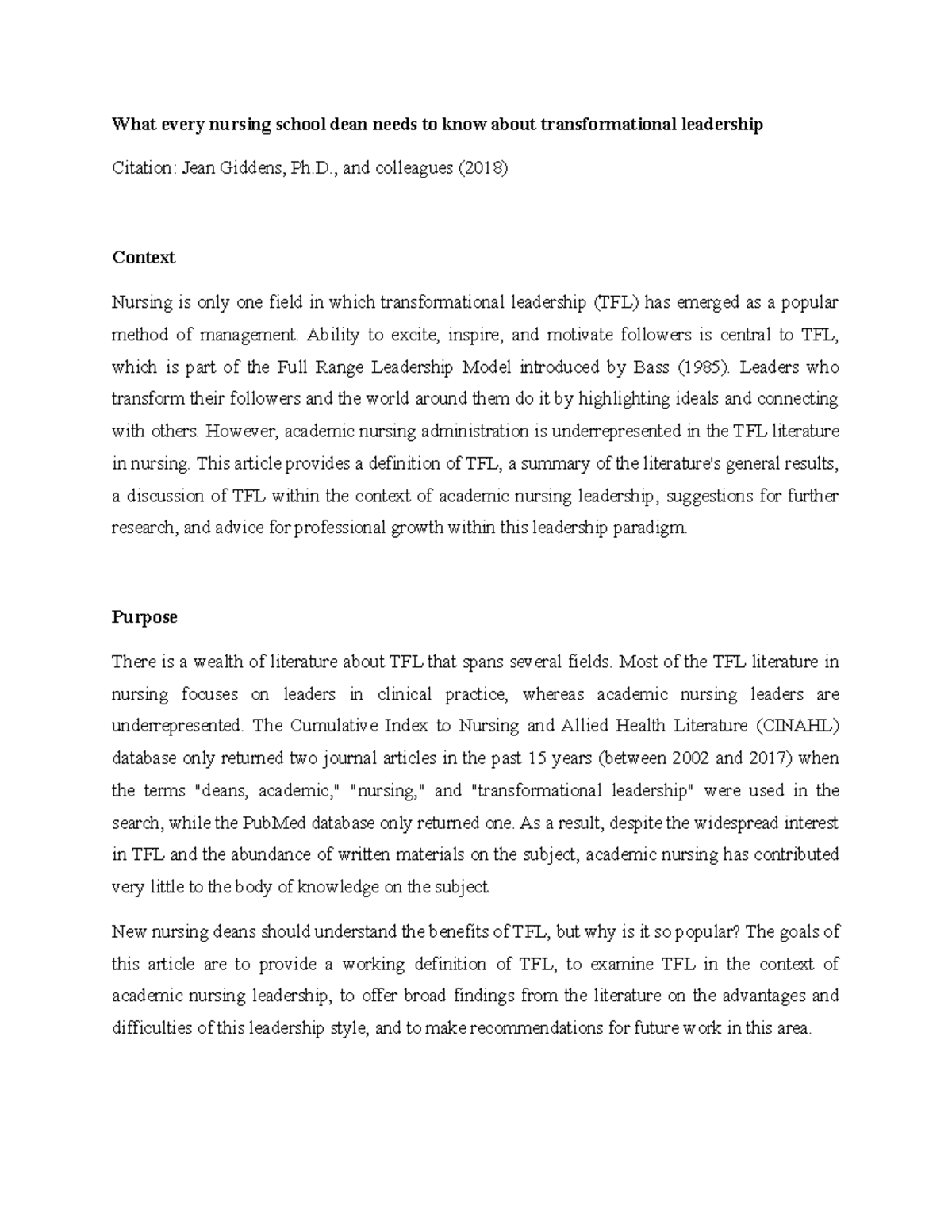 Summary a - example of summarizing. - What every nursing school dean ...