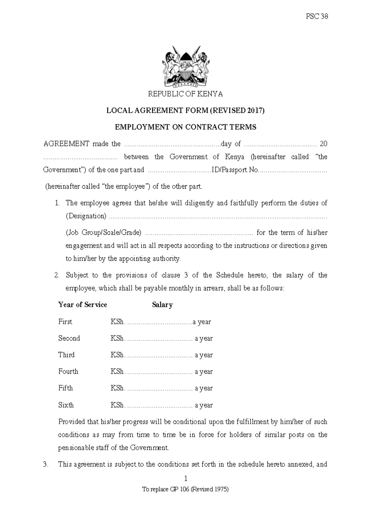 Form PSC 38 - 1 REPUBLIC OF KENYA LOCAL AGREEMENT FORM (REVISED 2017 ...