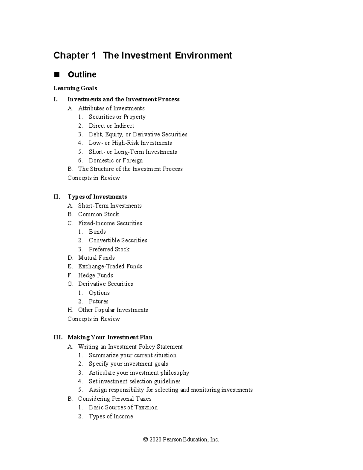 Investments chapter 1 - Chapter 1 The Investment Environment Outline ...