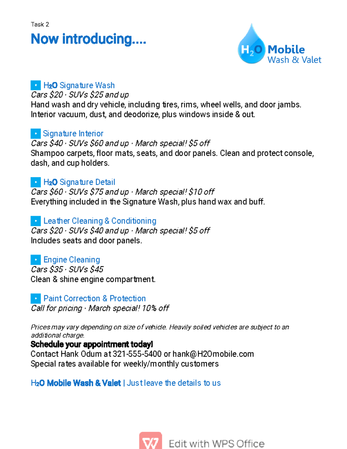 Task 2 - word textbasics practice - Task 2 Now introducing.... ∙ H 2 O ...
