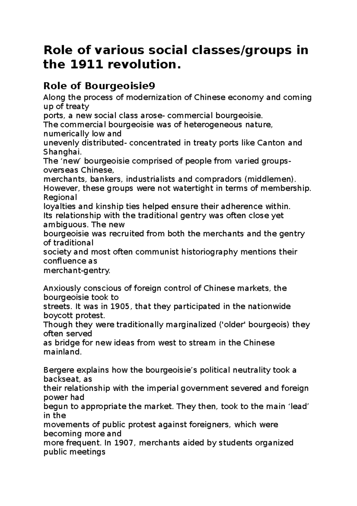 1911 moderation roles - Role of various social classes/groups in the ...