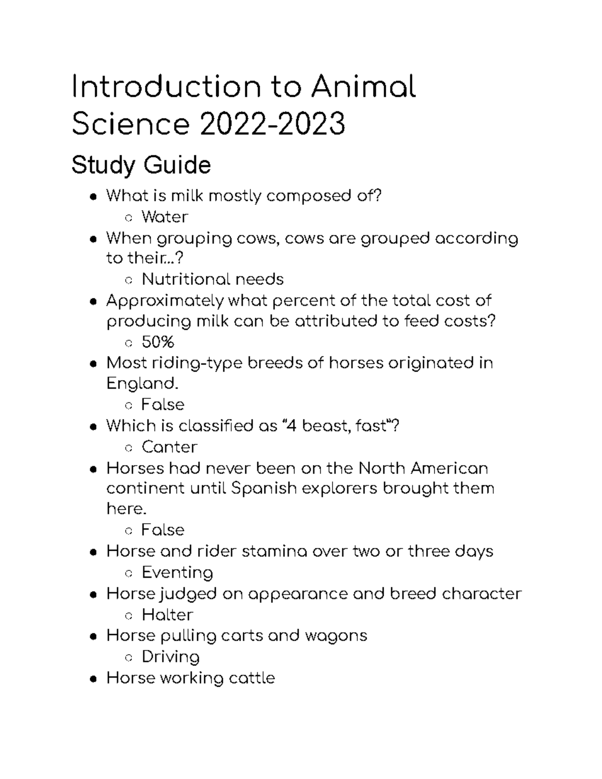 Animal notes - Introduction to Animal Science 2022- Study Guide What is ...