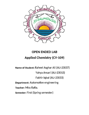 OPEN Ended LAB - ljjkhhgk - OPEN ENDED LAB EXPERIMENT # 01 OBJECT: To ...