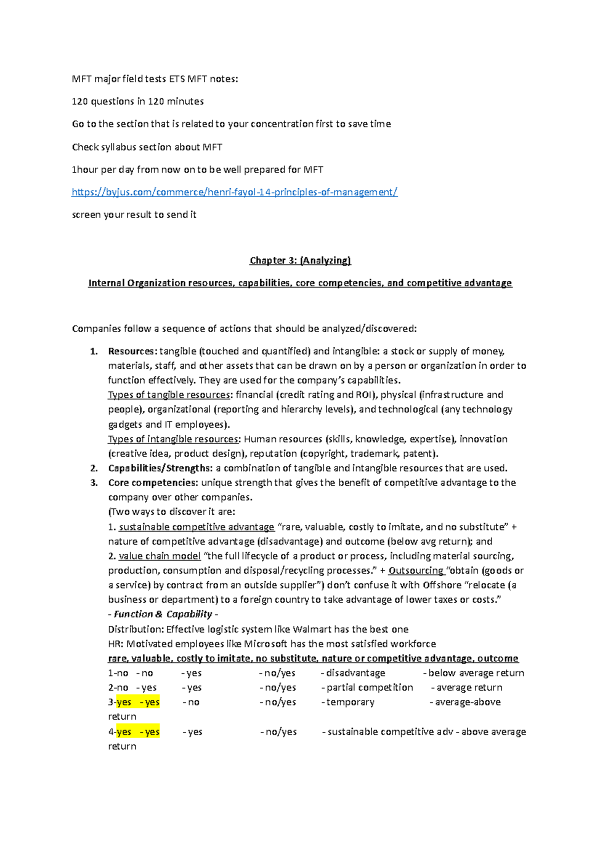 Notes mgt - MFT major field tests ETS MFT notes: 120 questions in 120 ...