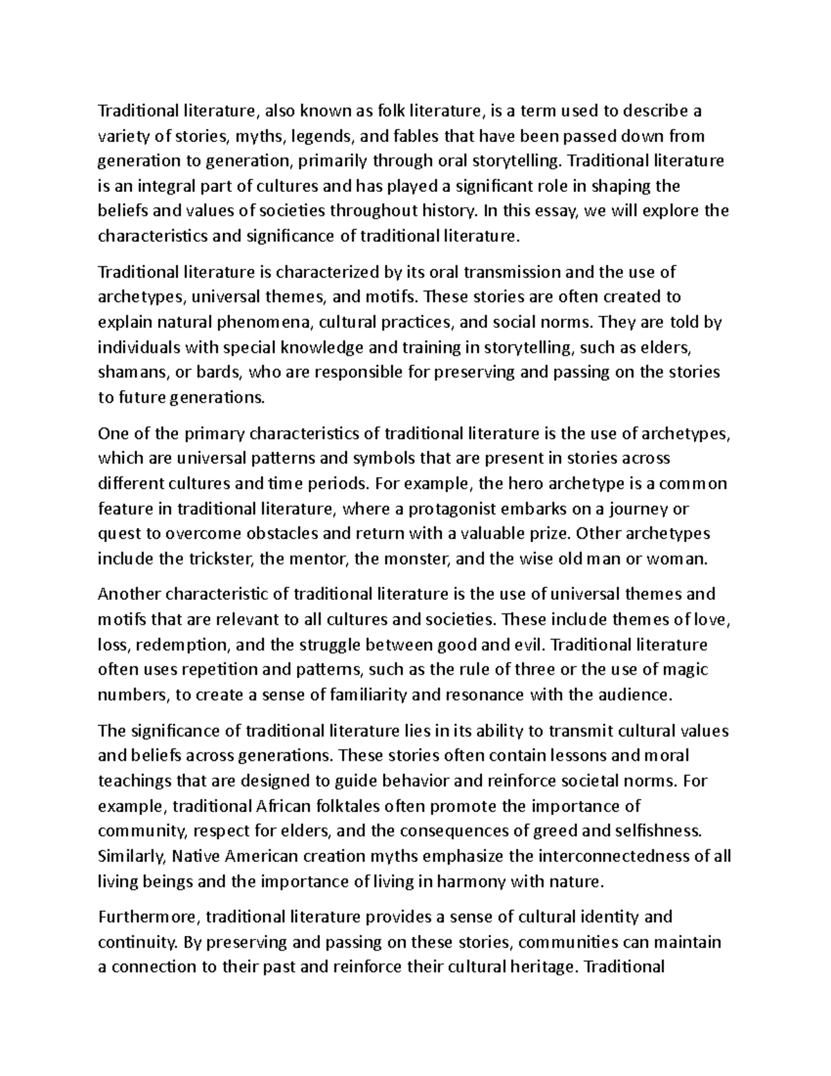 Traditional literature - Traditional literature is an integral part of ...