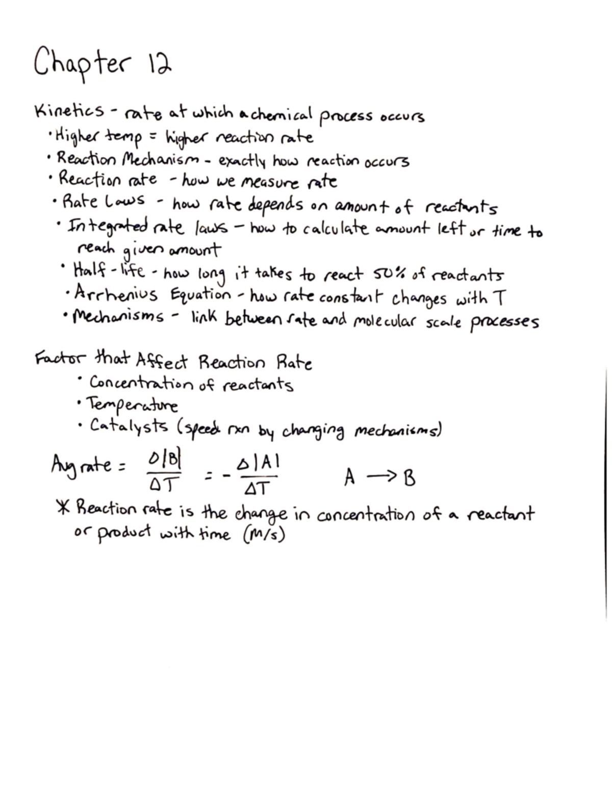 Chapter 12: Kinetics Notes (Pt 1) - Top Chapter 12 Kinetics - rate at ...