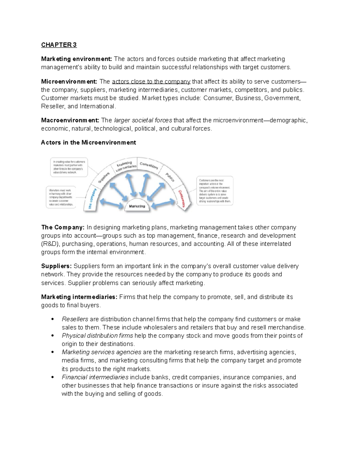 Chapter 3 - Lecture notes 3 - CHAPTER 3 Marketing environment: The ...