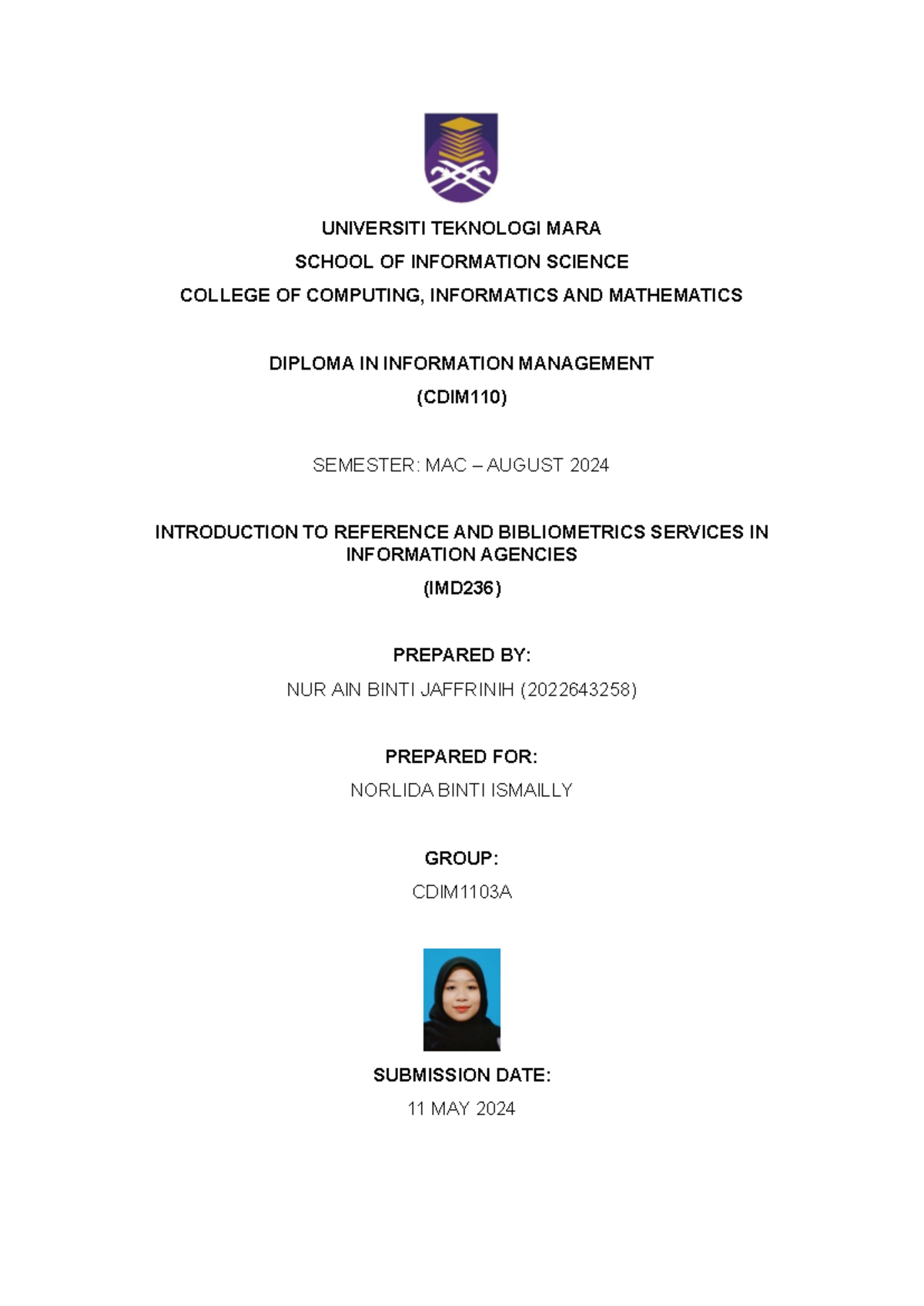 Individual Assigment IMD236 - UNIVERSITI TEKNOLOGI MARA SCHOOL OF ...