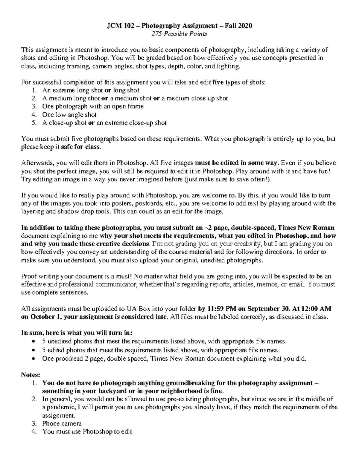 JCM 102 Photography Assignment - JCM 102 - Alabama - Studocu