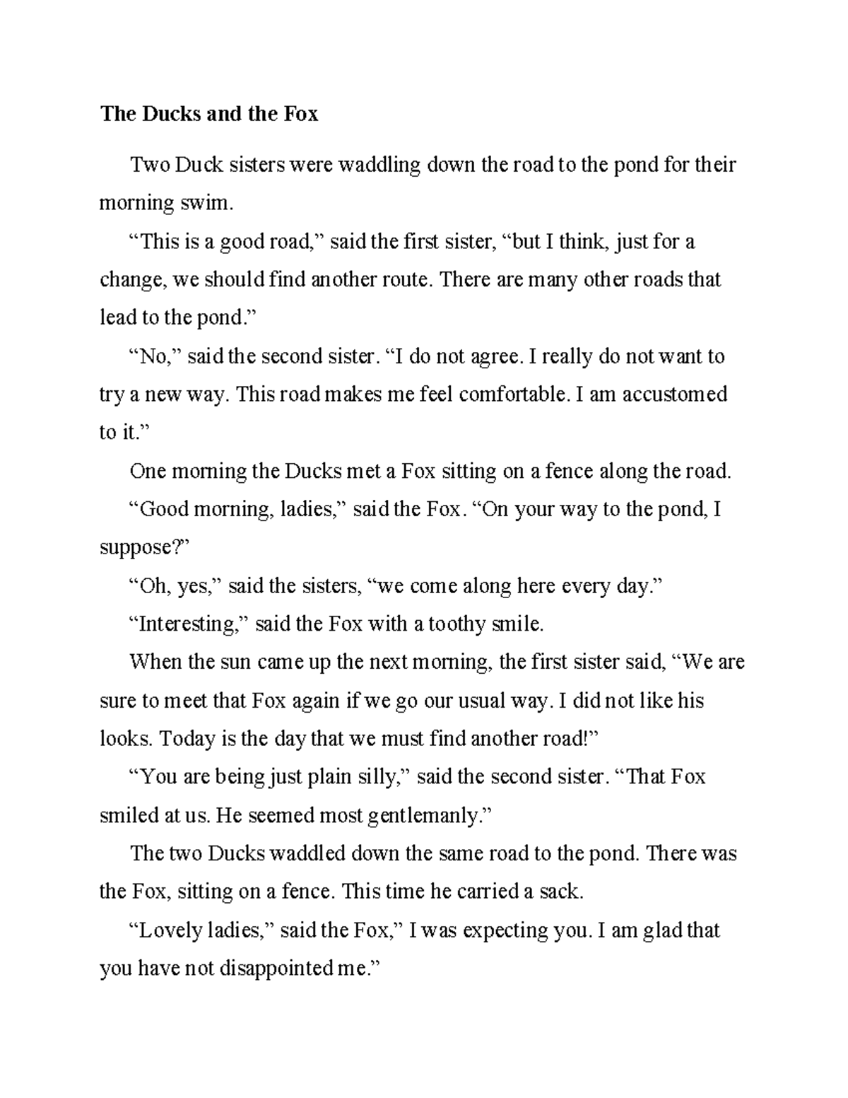 The Ducks and the Fox - English - The Ducks and the Fox Two Duck ...