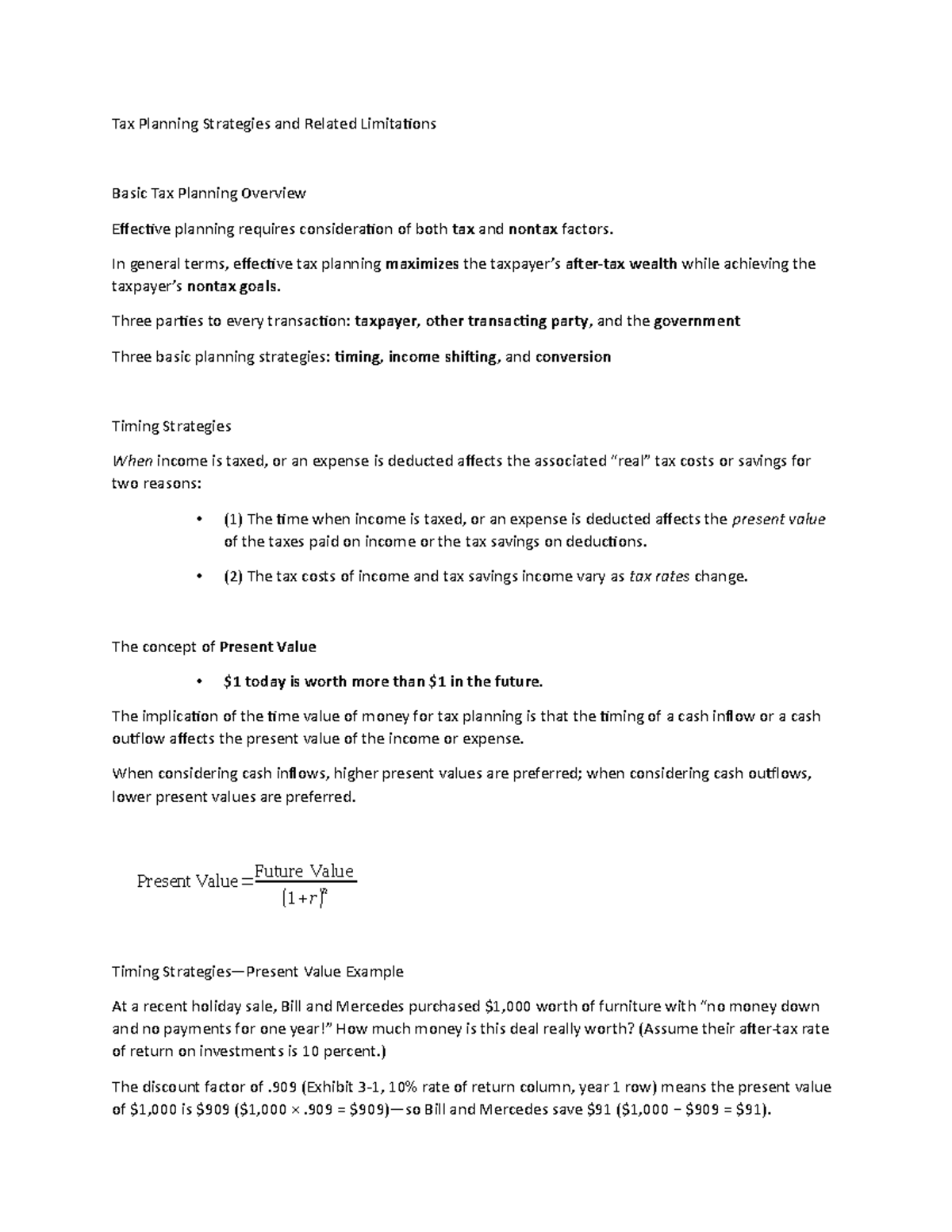Lecture Notes 8 - Tax Planning Strategies and Related Limitations Basic ...