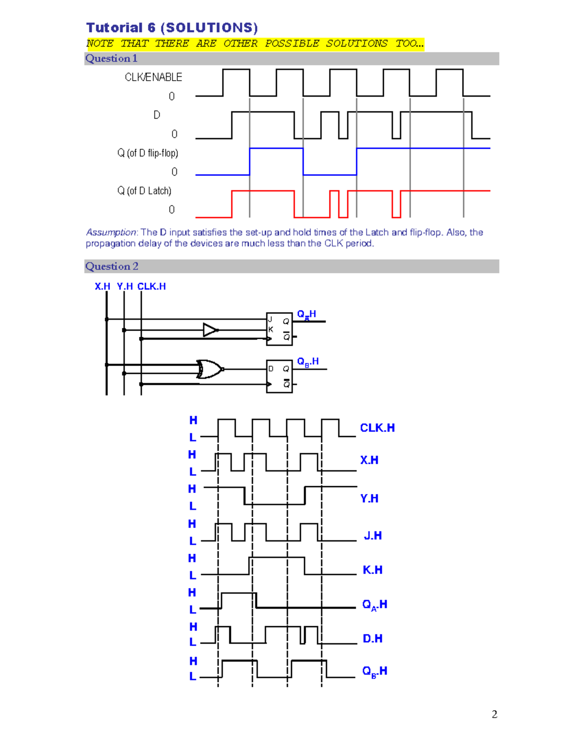 EE2026 Tutorial-6 Solutions (wk7) - 2 Question 1 CLK/ENABLE 0 D 0 Q (of D flip-flop) 0 Q (of D ...