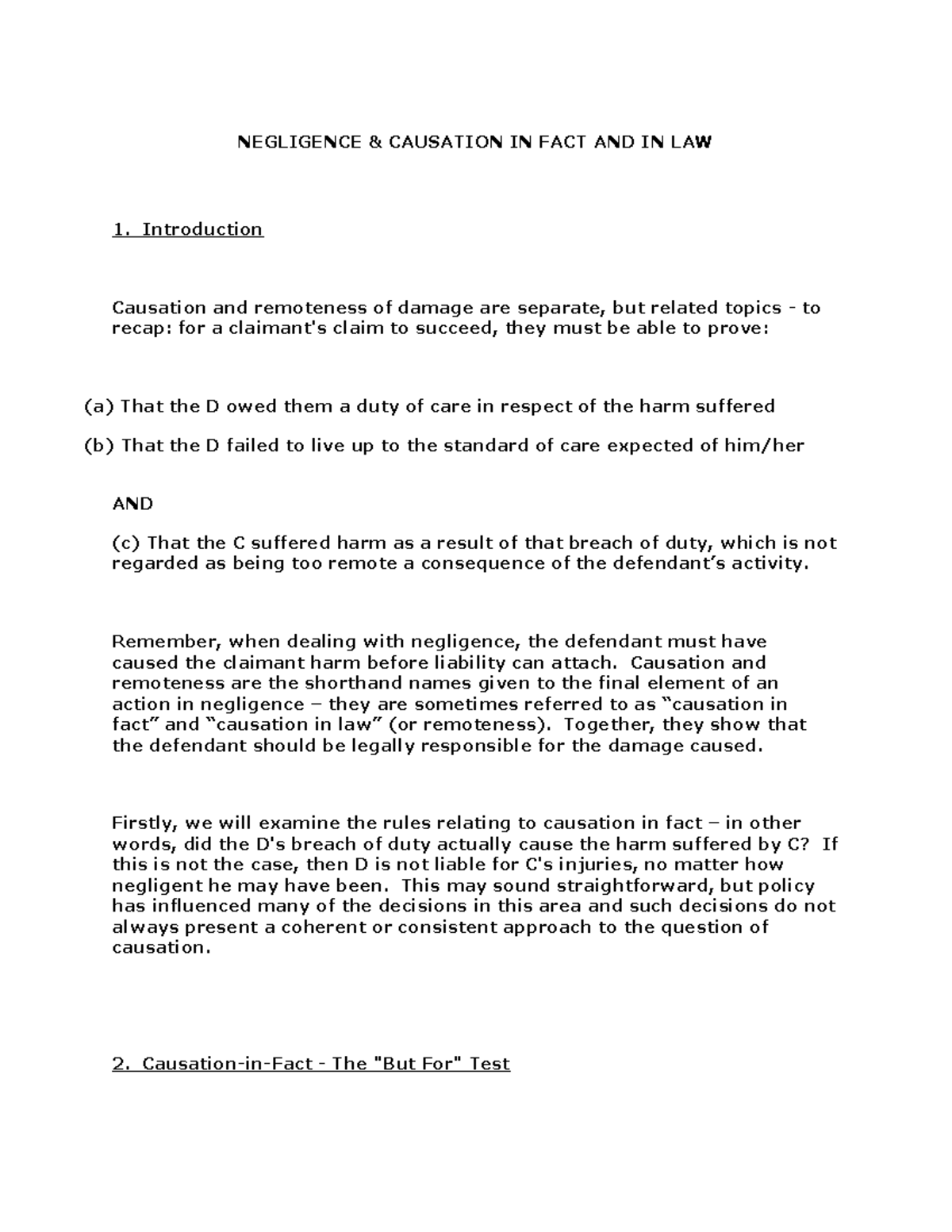 Negligence and causation in fact and in law - NEGLIGENCE & CAUSATION IN ...