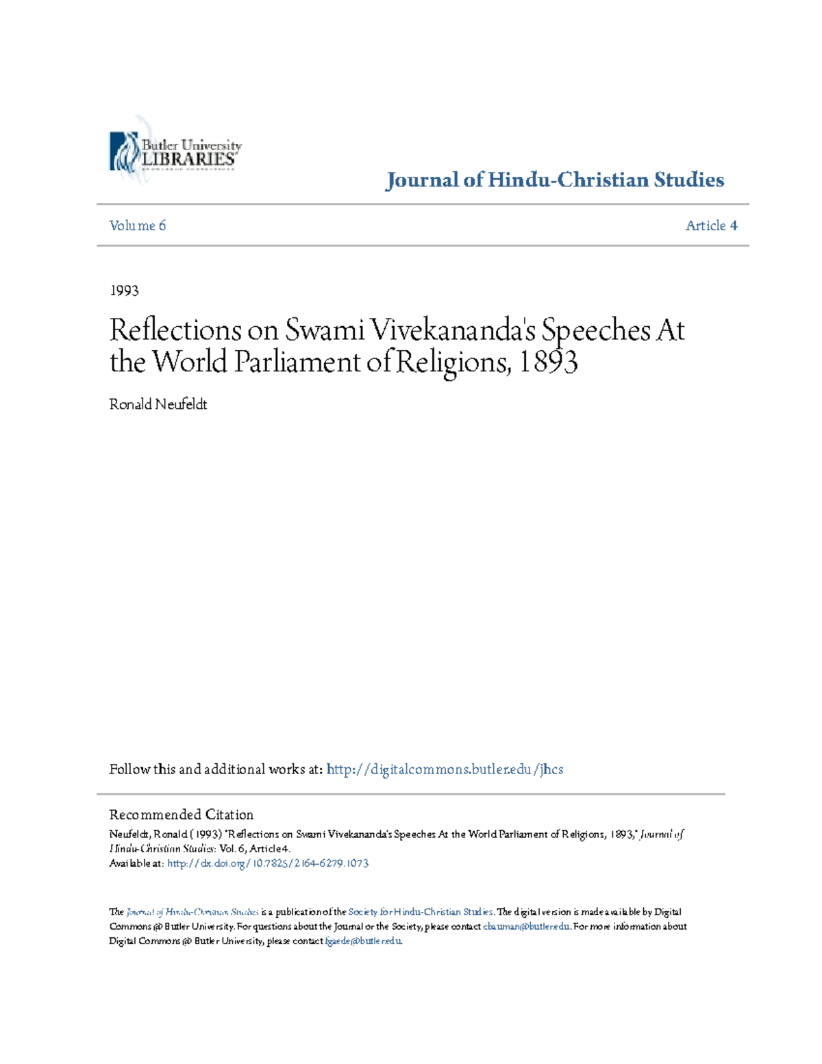 62416125 - Journal of Hindu-Christian Studies Volume 6 Article 4 1993 ...
