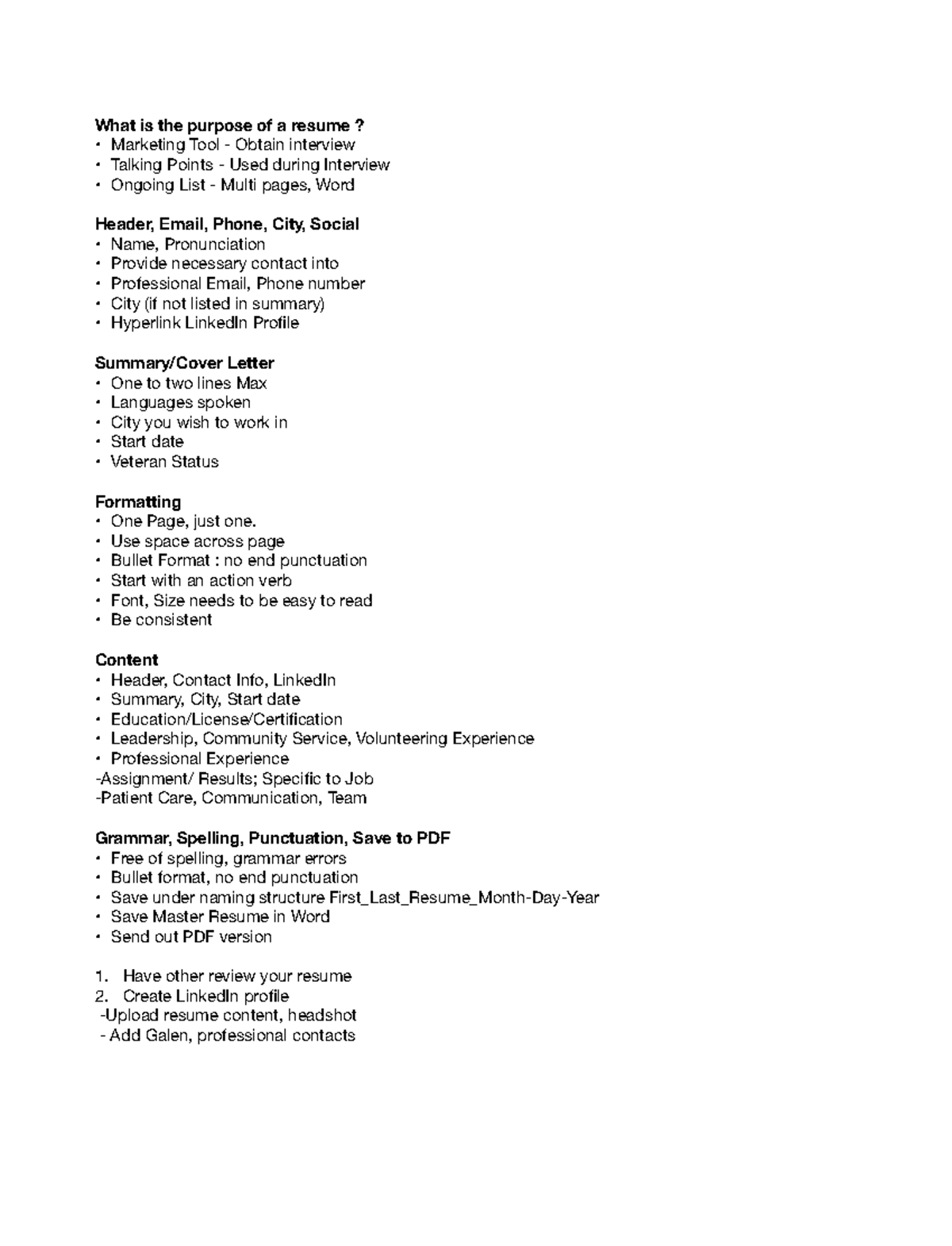 Resume - Notes - What is the purpose of a resume? Marketing Tool ...