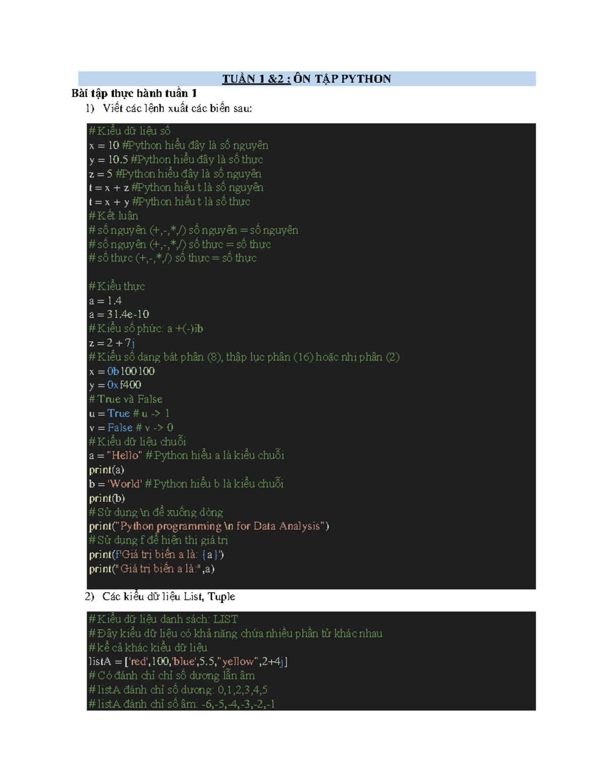 2023 08 01 Btthptdl 1 Tuan1 2 Python Co Ban Chinh V1 - TUẦN 1 &2 : ÔN ...