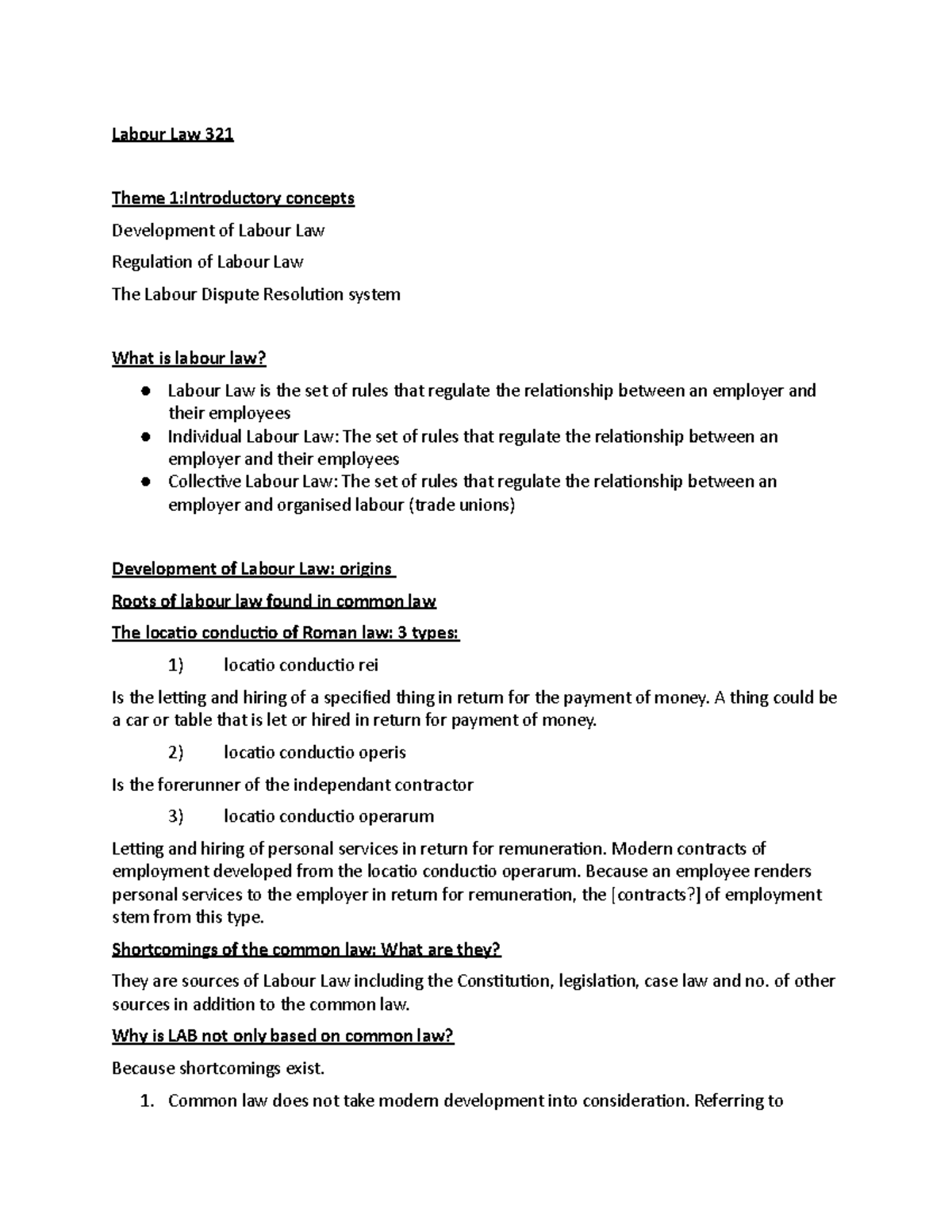 LAB 321 lecture 1 - Labour Law 321 Theme 1:Introductory concepts ...