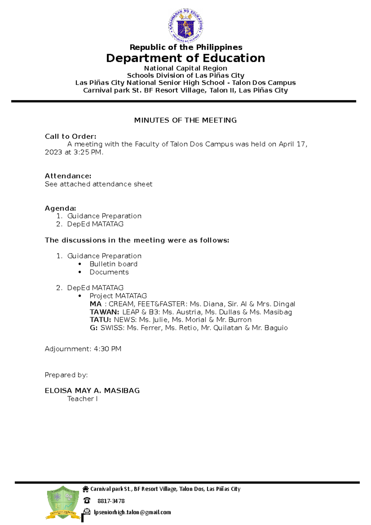 April 17,2023. MIN - minutes of a meeting - Republic of the Philippines ...