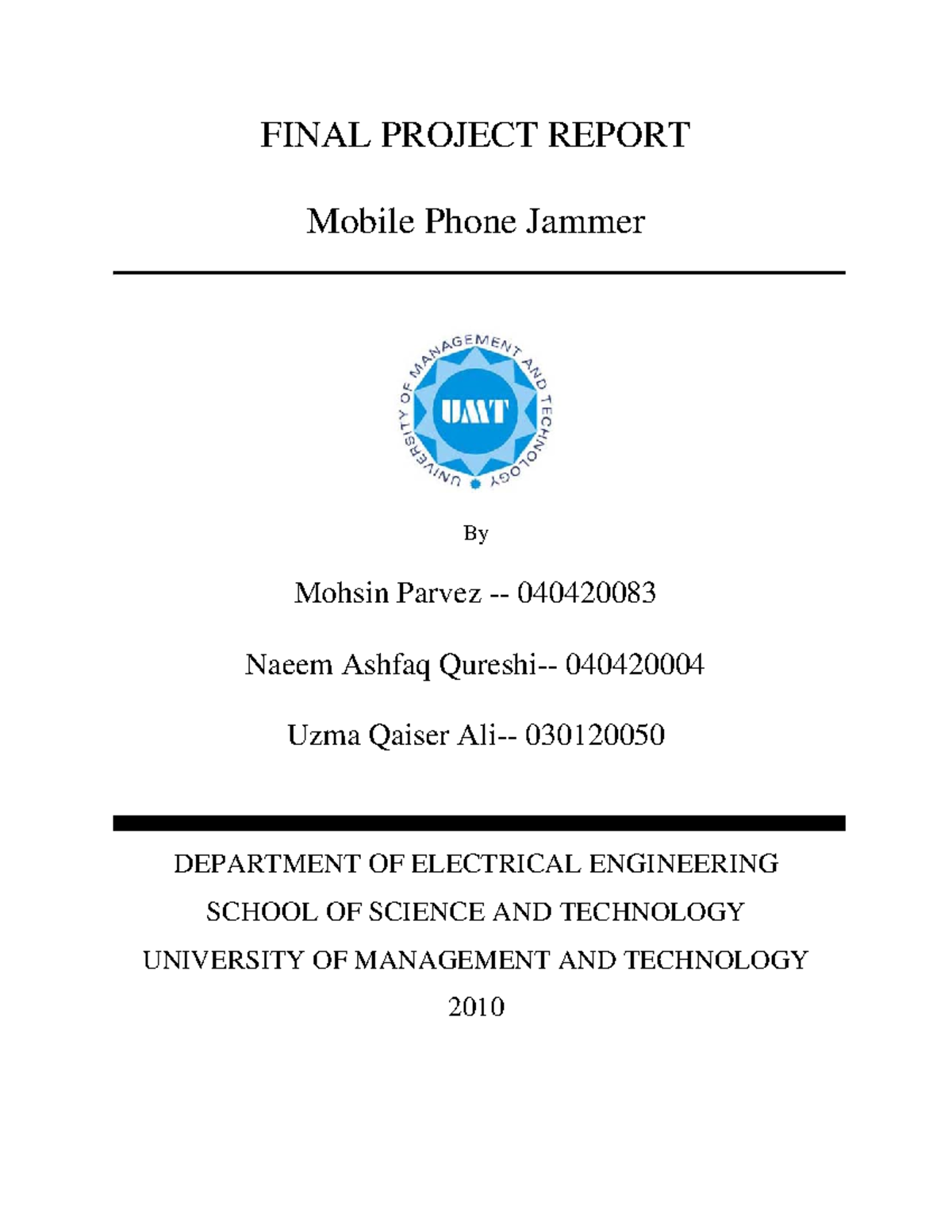 Summary - STUDY - FINAL PROJECT REPORT Mobile Phone Jammer By Mohsin ...
