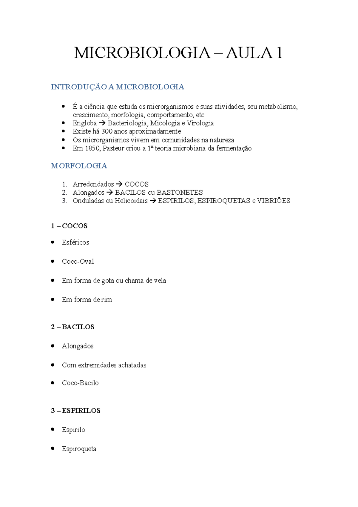 Introdução à microbiologia - MICROBIOLOGIA – AULA 1 INTRODUÇÃO A ...