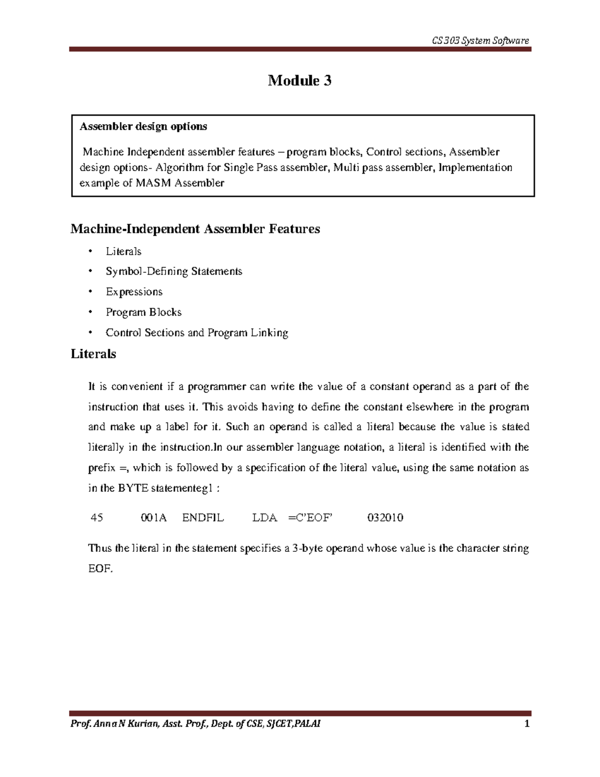 Module 3 Notes - Module 3 Machine-Independent Assembler Features ...