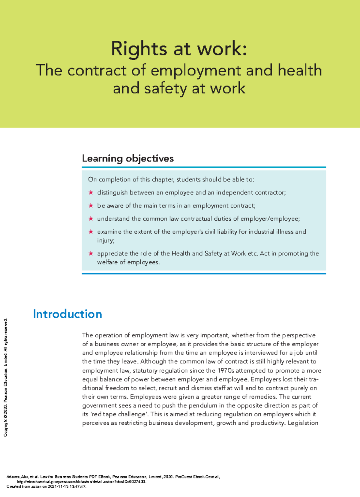 Employment Law - Right of work - Introduction The operation of ...