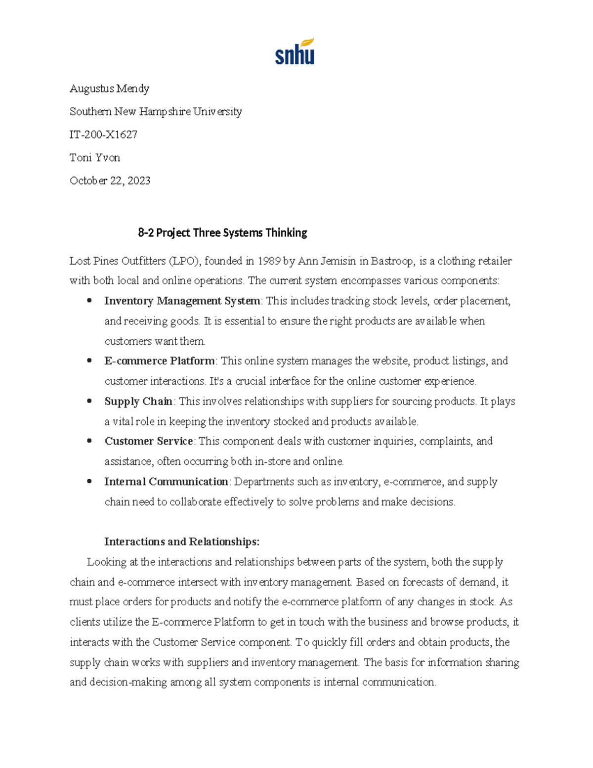 8-2 Project Three Systems Thinking - Augustus Mendy Southern New ...