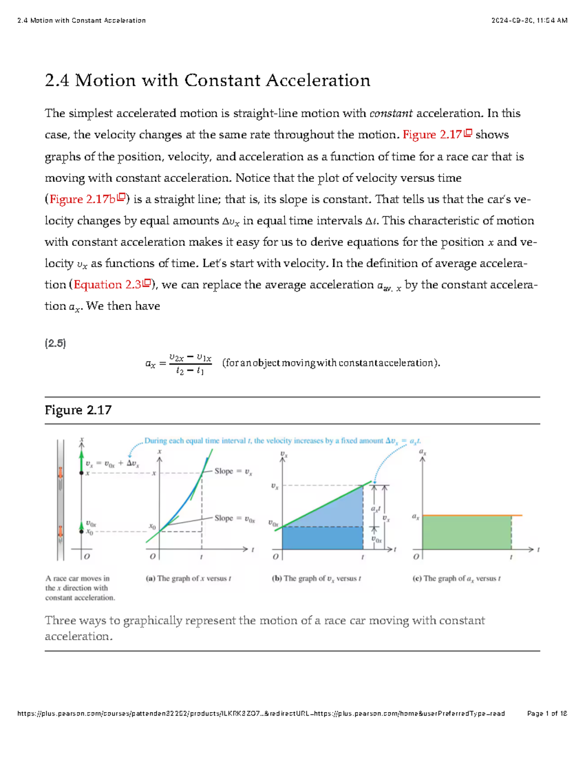 2.4 Motion with Constant Acceleration - Figure 2. 2 Motion with ...