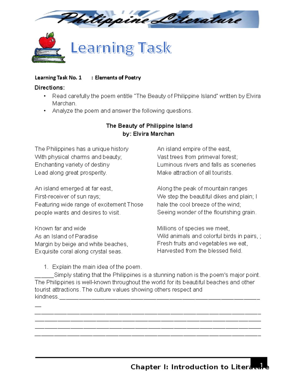 CHAP 1 Padolina JAKE - none - Chapter I: Introduction to Literature 1 ...