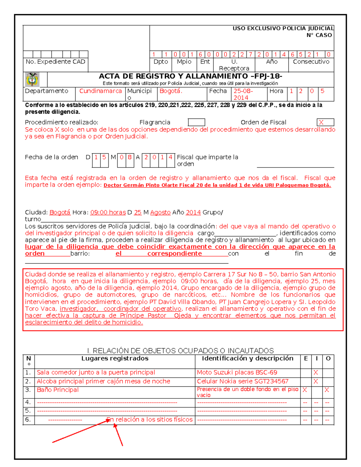 473253681 FPJ 18 ACTA Registro DE Allanamiento - USO EXCLUSIVO POLICIA JUDICIAL N° CASO 1 1 0 0 ...