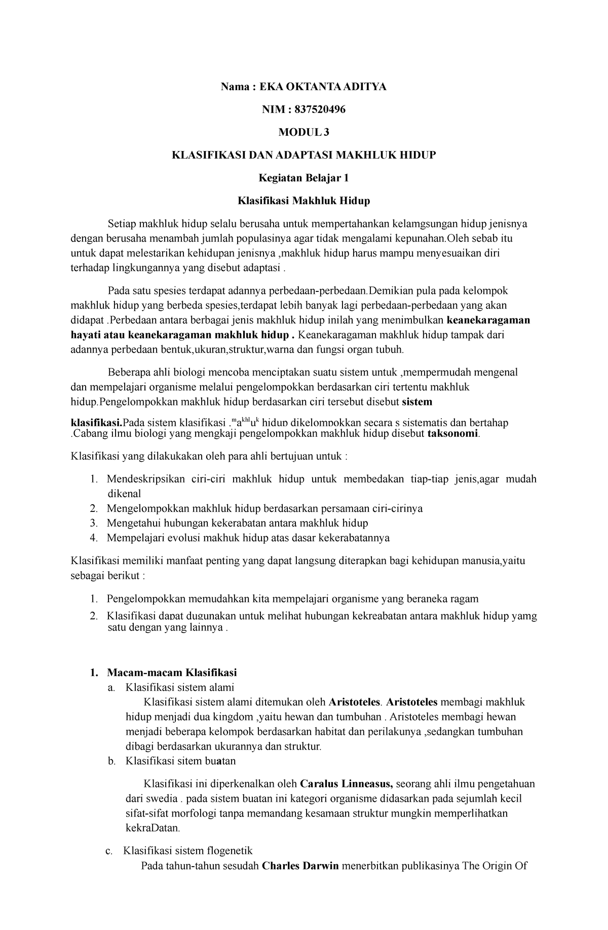 Pdf-ipa-modul-3 compress - Nama : EKA OKTANTA ADITYA NIM : 837520496 MODUL 3 KLASIFIKASI DAN ...