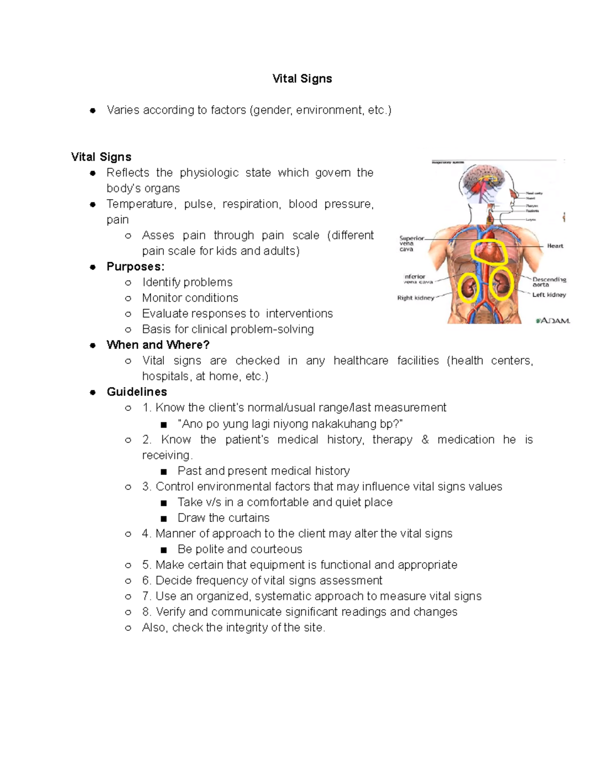 FHC Notes Vital Signs - Vital Signs Varies according to factors (gender ...